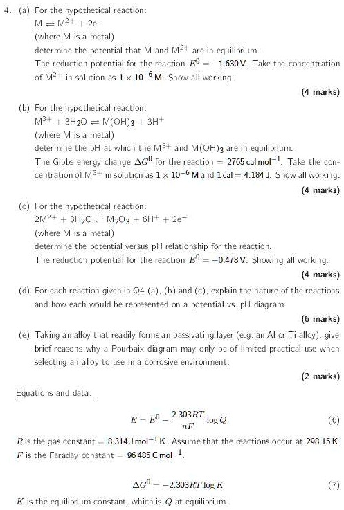 SOLVED: 4.aFor the hypothetical reaction MM2++2e where M is a metal) determine the potential ...