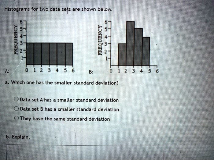 SOLVED: Histograms foritwo data sefs are shown below: 57 54 L 1 3 ...