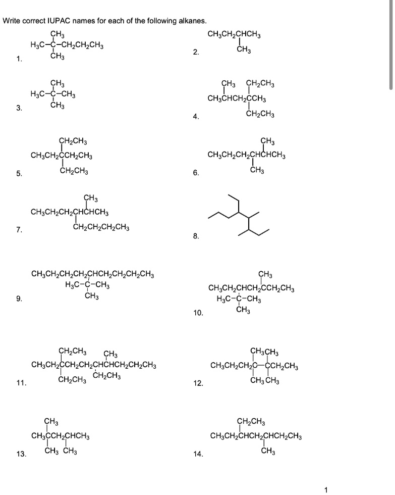 SOLVED: Write correct IUPAC names for each of the following alkanes CH; CH;CHZCHCH; H;c-C ...