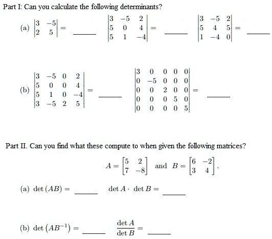 SOLVED:Part I: Can you calculate the following determinants? ~5 Part IL ...