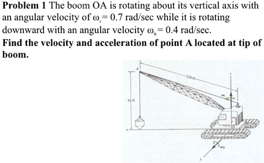 SOLVED: Problem 1 The boom OA is rotating about its vertical axis with ...