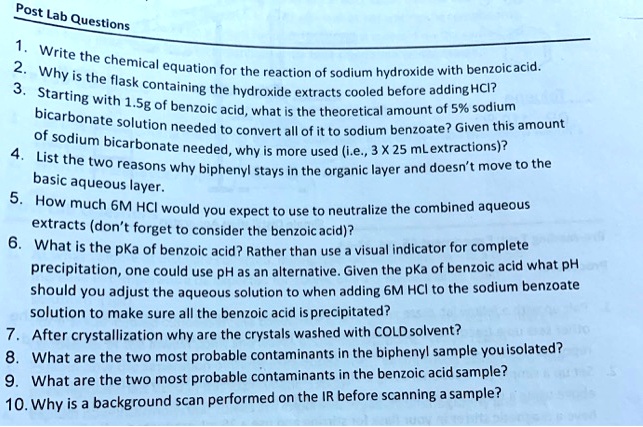 SOLVED: Post Lab Questions - The Chemical Equation for the Reaction of Sodium Hydroxide with ...