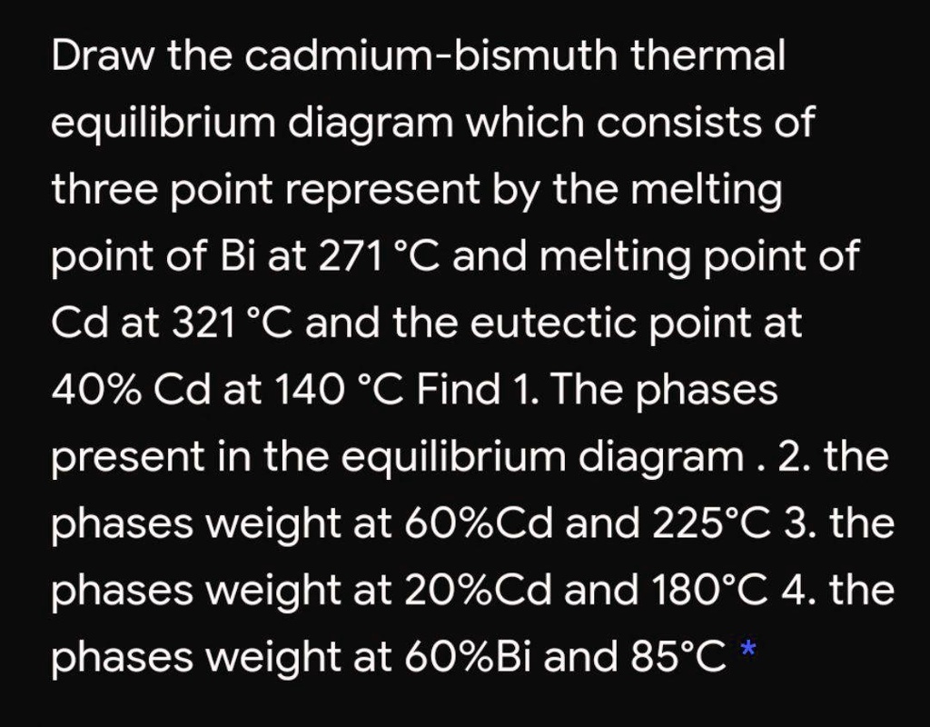 Draw the cadmium-bismuth thermal equilibrium diagram which consists of ...