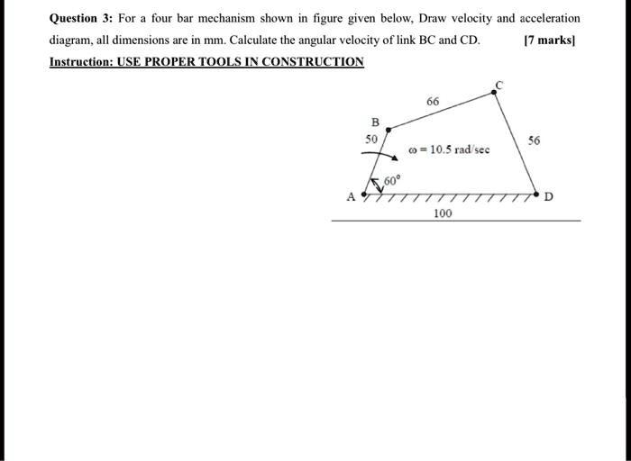 SOLVED: Question 3: For a four-bar mechanism shown in the figure given below, draw velocity and ...