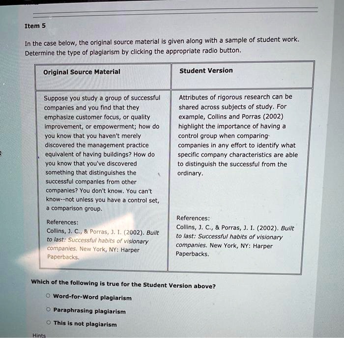 SOLVED: Item 5 In the case below, the original source material is given along with a sample of ...