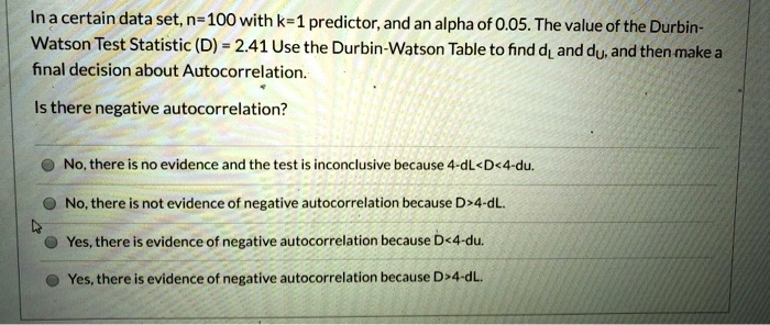 SOLVED: In a certain data set, n=100 with k-1 predictors, and an alpha ...