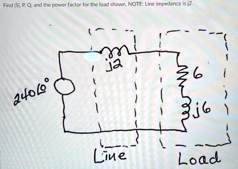 SOLVED: Find S, I, P, Q, and the power factor for the load shown. NOTE: Line impedance is j2. Ja ...