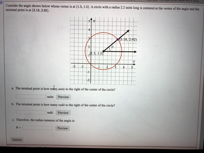 SOLVED: Consider the angle shown below whose vertex at (1.5,1.5 ...