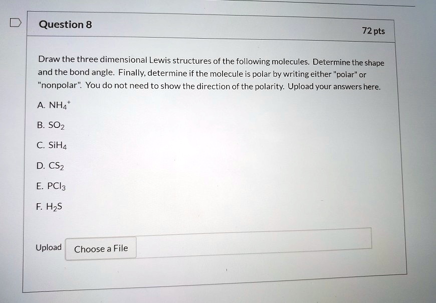 question 8 72 pts draw the three dimensional lewis structures of the ...