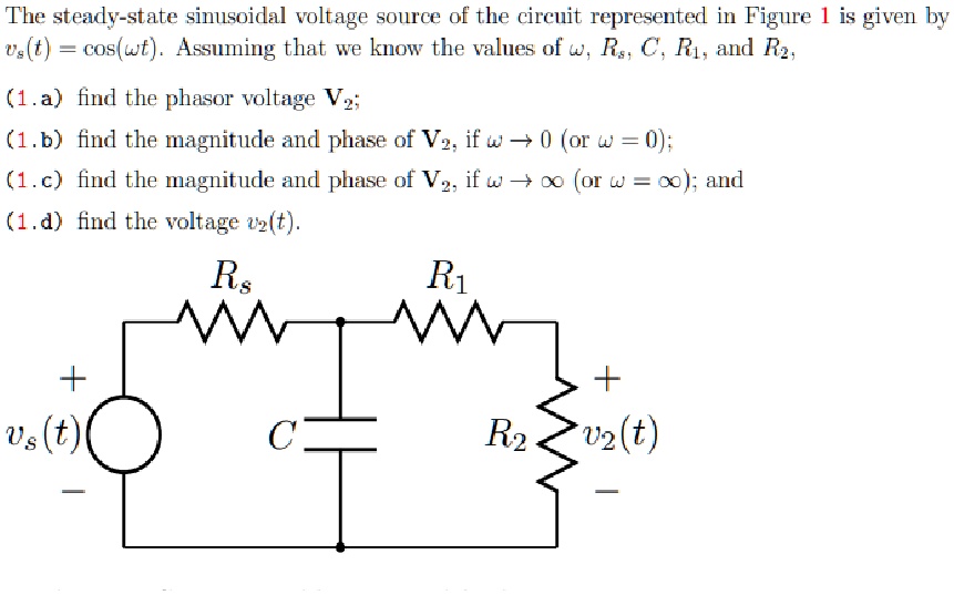 SOLVED: The steady-state sinusoidal voltage source of the circuit represented in Figure 1 is ...