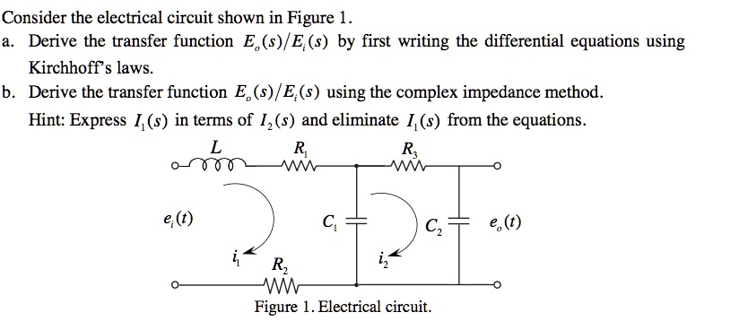 SOLVED: Consider the electrical circuit shown in Figure 1. a. Derive the transfer function E(s ...
