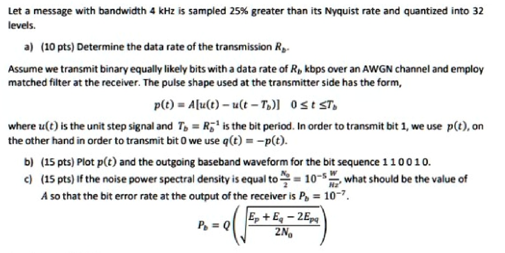 SOLVED: Texts: Let a message with bandwidth 4 kHz be sampled 25% greater than its Nyquist rate ...