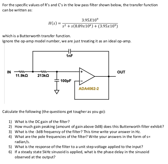 SOLVED: For the specific values of R's and C's in the low-pass filter shown below, the transfer ...