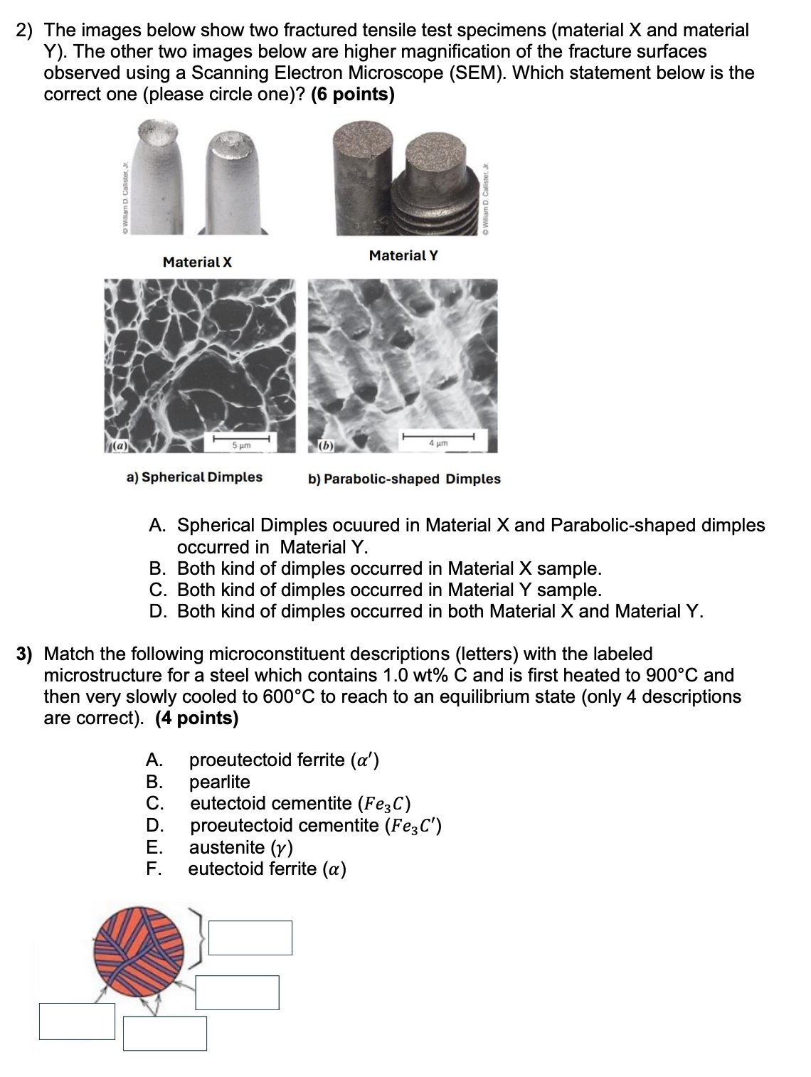2) The images below show two fractured tensile test specimens (material ...