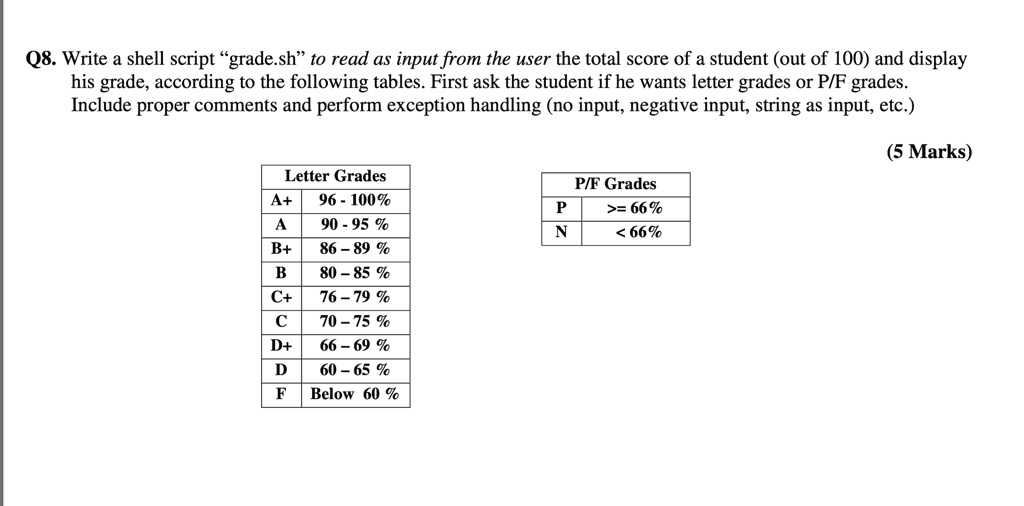 Q8. Write a shell script g̈rade.shẗo read as input from the user the ...