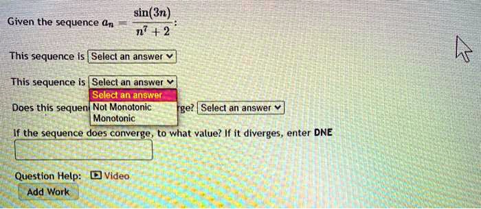 Solved Sin3n Given The Sequence On N 2 This Sequence Is Select An Answer This Sequence Is 4368