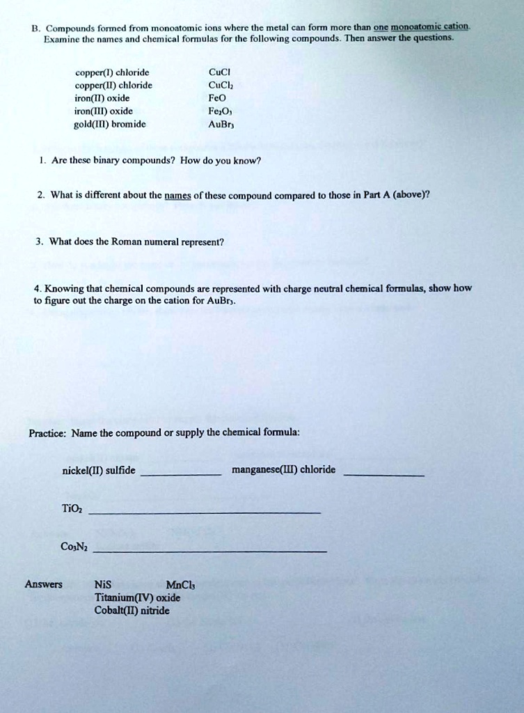 SOLVED:Compounds fonncd from monontomic ions where the metal can for ...