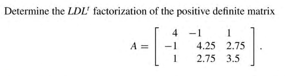 SOLVED: Determine the LDL' factorization of the positive definite ... SOLVED: Determine the LDL' factorization of the positive definite ...