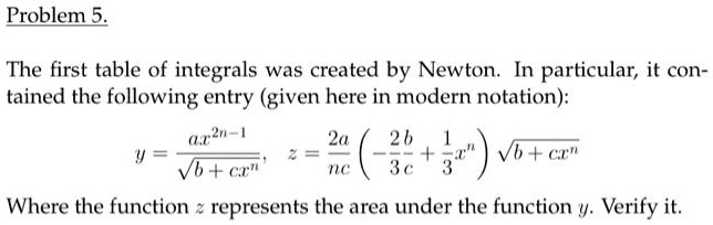 Problem 5. The first table of integrals was created by Newton. In ...
