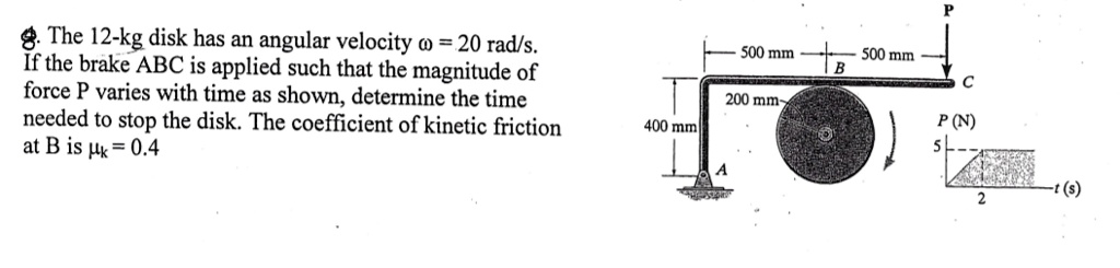 8. The 12-kg disk has an angular velocity ω = 20 rad/s. If the brake ...
