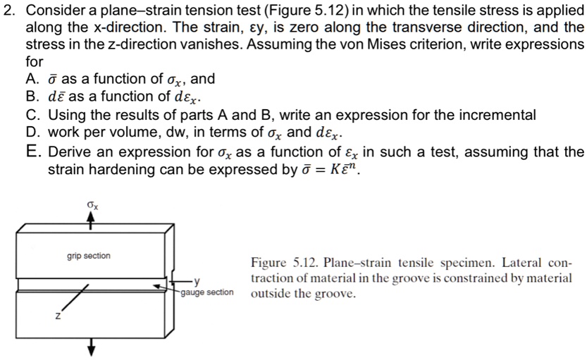 SOLVED: Consider a plane-strain tension test (Figure 5.12) in which the ...