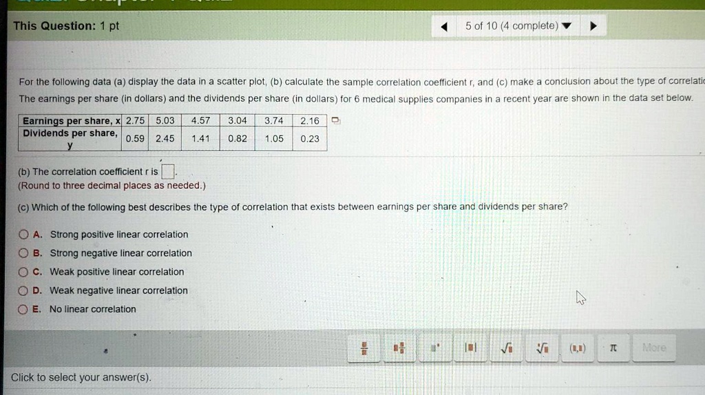 SOLVED:This Question: pt 5 of 10 (4 complete) For the following data (a) display the data in a ...