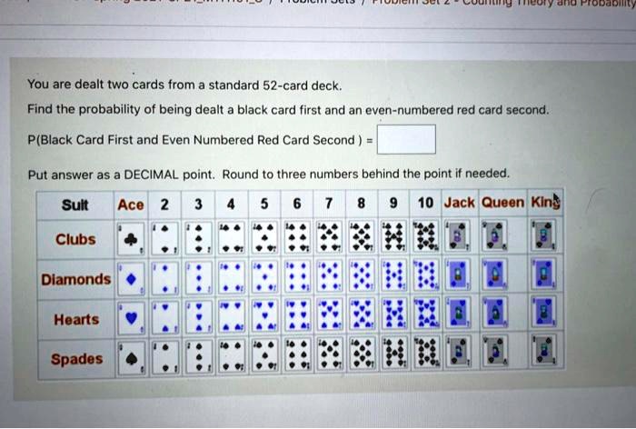 SOLVED: You are dealt two cards from standard 52-card deck: Find the ...