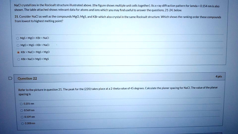 SOLVED: NaCl crystallizes in the Rocksalt structure illustrated above: (the figure shows ...