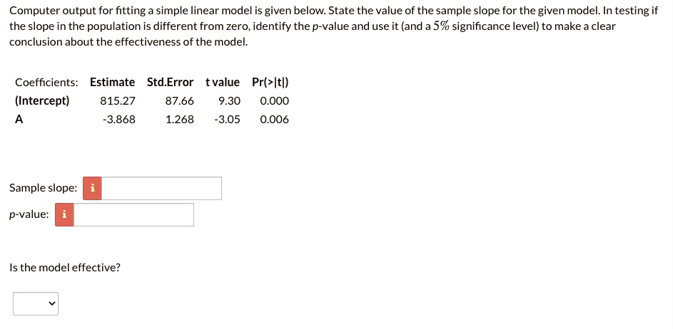 Solved Computer Output For Fitting Simple Linear Model Is Given Below State The Value Of The