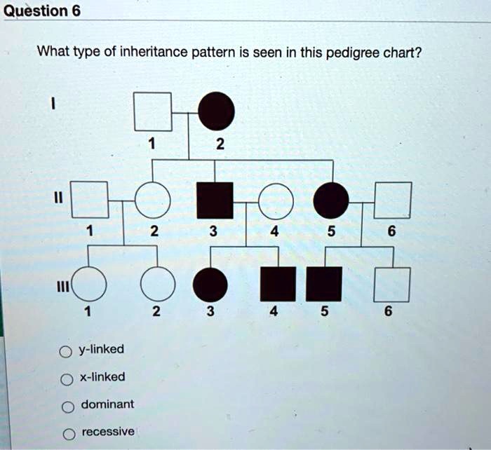 SOLVED: What type of inheritance pattern is seen in this pedigree chart? Y-linked X-linked ...