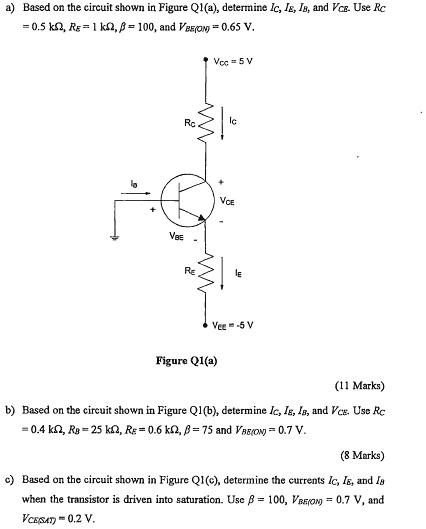 SOLVED: Based on the circuit shown in Figure Q1(a), determine Ic, Ig ...