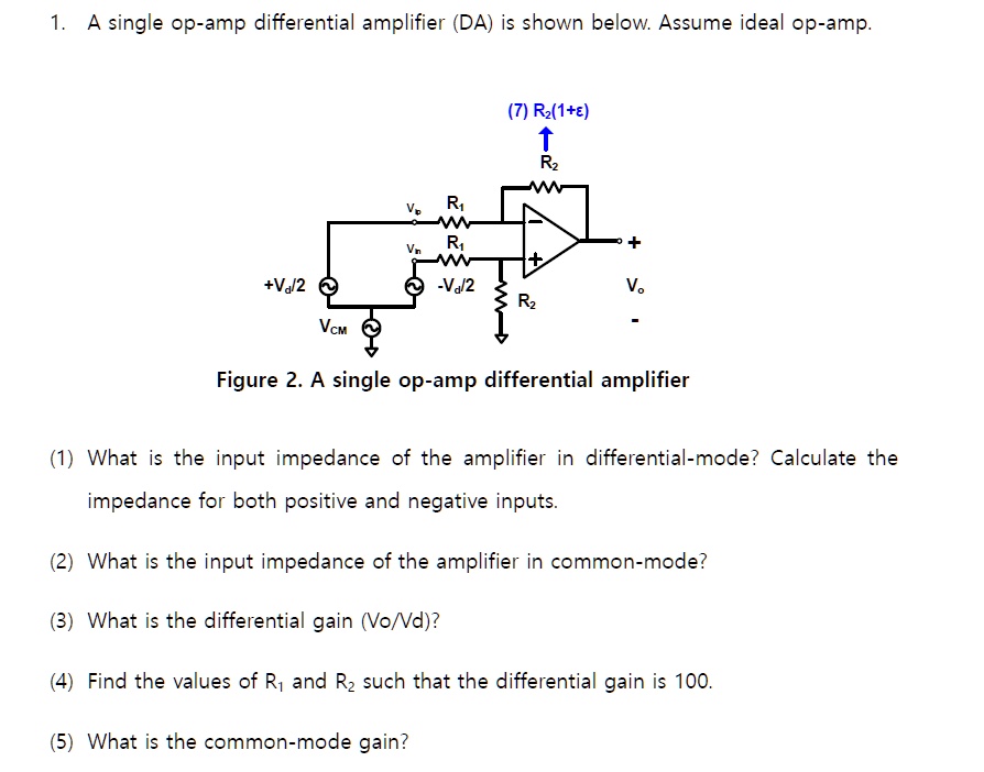 SOLVED: It is from my circuits course. A single op-amp differential amplifier (DA) is shown ...