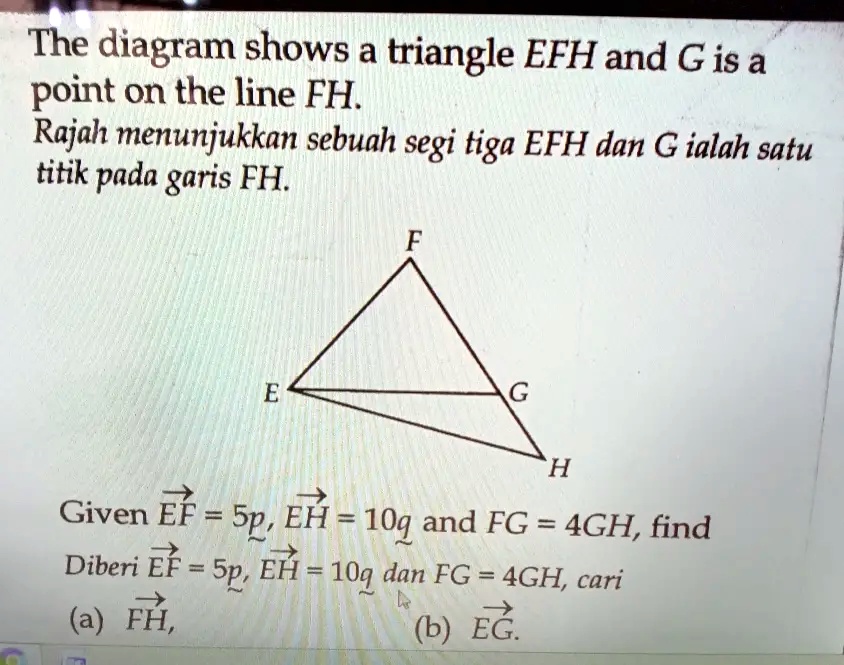 The diagram shows a triangle EFH and G is a point on the line FH. Rajah menunjukkan sebuah segi ...