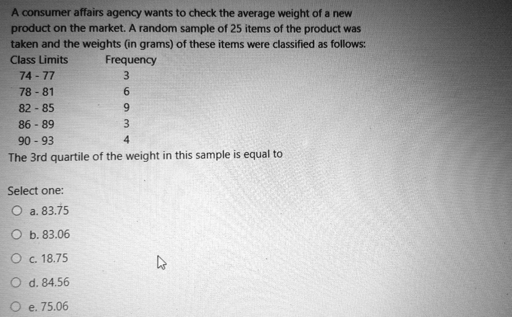 a consumer affairs agency wants to check the average weight of a new ...