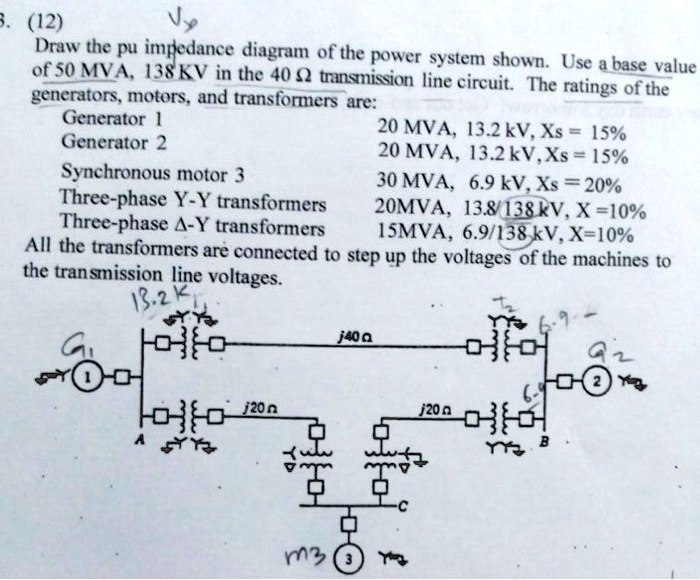 SOLVED: (12) Draw the per unit impedance diagram of the power system ...