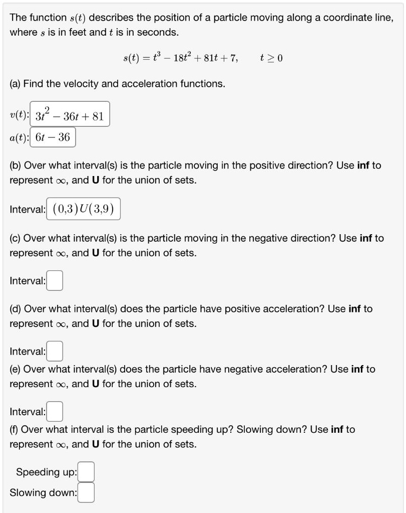 SOLVED: The function s(t) describes the position of a particle moving along a coordinate line ...