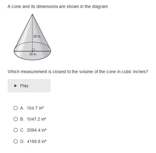 SOLVED: A cone and its dimensions are shown in the diagram. Which ...