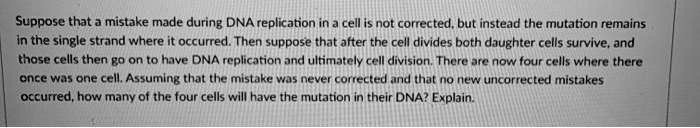 SOLVED: Suppose that a mistake made during DNA replication in cell is ...