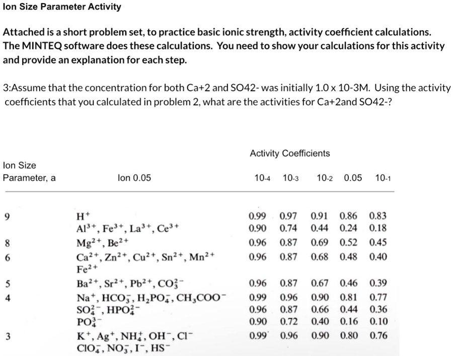 SOLVED: Title: Ionic Strength and Activity Coefficient Calculations ...