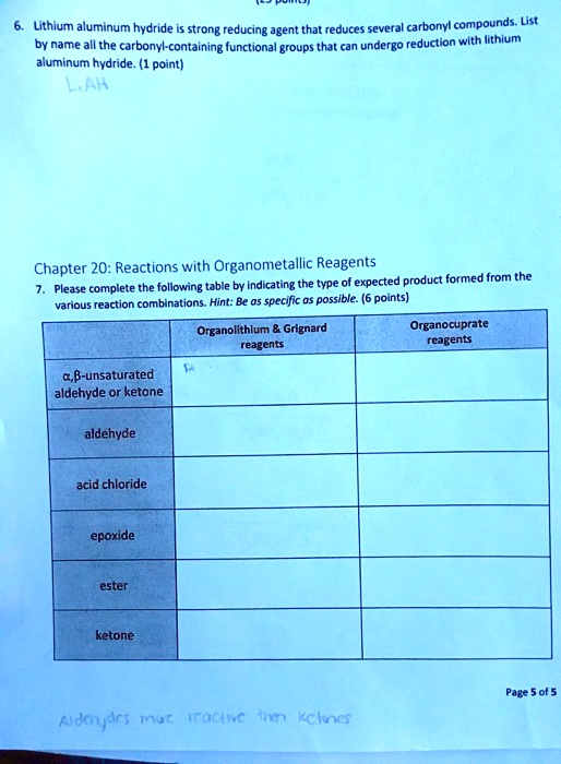 6. Lithium aluminum hydride is strong reducing agent that reduces ...