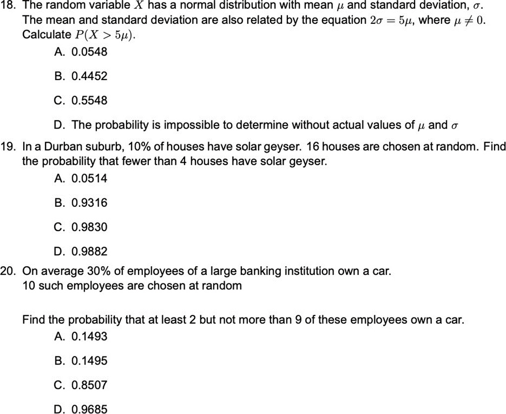 SOLVED: Texts: The random variable x has a normal distribution with ...