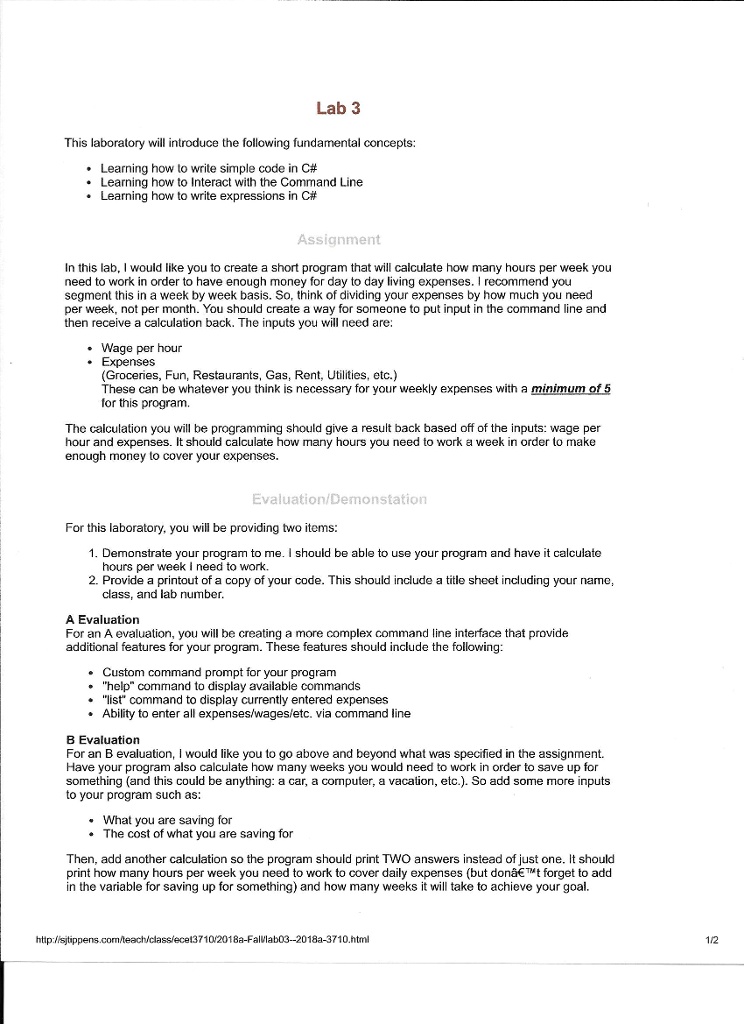 SOLVED: Lab 3 This laboratory will introduce the following fundamental concepts: - Learning how ...