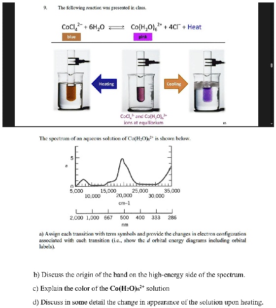 [GET ANSWER] 9. The following reaction was presented in class. CoCl4^2 ...