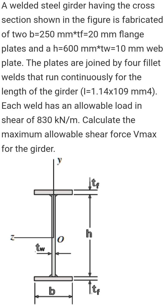 SOLVED: A welded steel girder having the cross section shown in the ...