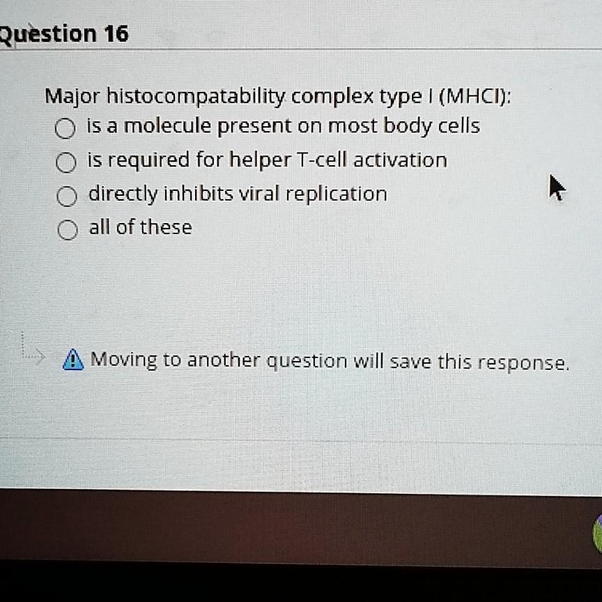 Major histocompatibility complex type (MHC I) is a molecule present on ...