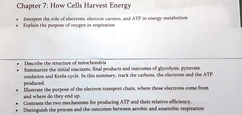 chapter 7 how cells harvest energy interpret the role of electrons ...