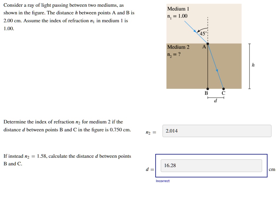SOLVED: Consider ray of light passing between two mediums; shown in the ...