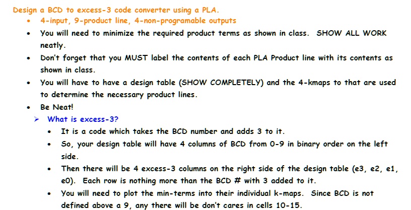 SOLVED: Design BCD to excess-3 code converter using PLA: 4-input ...