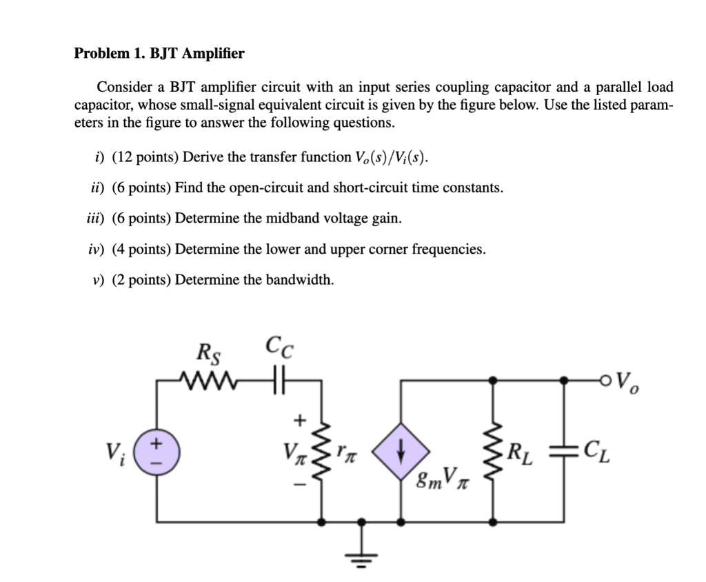 problem 1 bjt amplifier consider a bjt amplifier circuit with an input ...