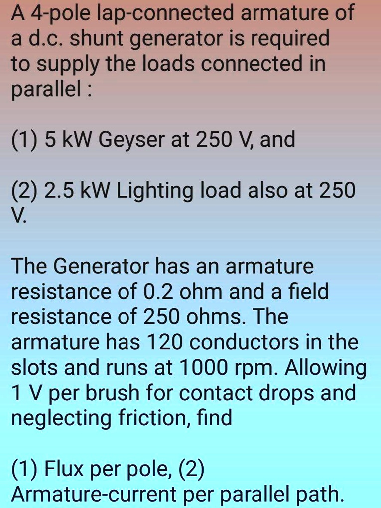 A 4-pole lap-connected armature of a DC shunt generator is required to ...